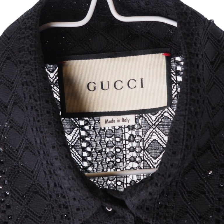 Gucci Black Ruffle Striped Laced Button Up Ls Shirt (M) 572339 For Sale ...