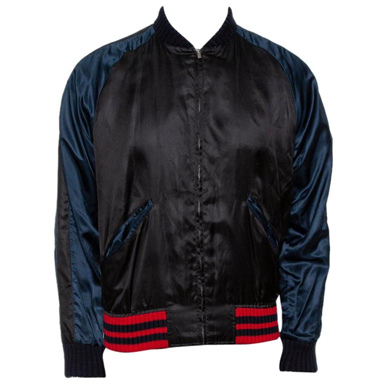 Gucci Black Satin Eagle Embroidered Bomber Jacket L at 1stDibs | gucci ...