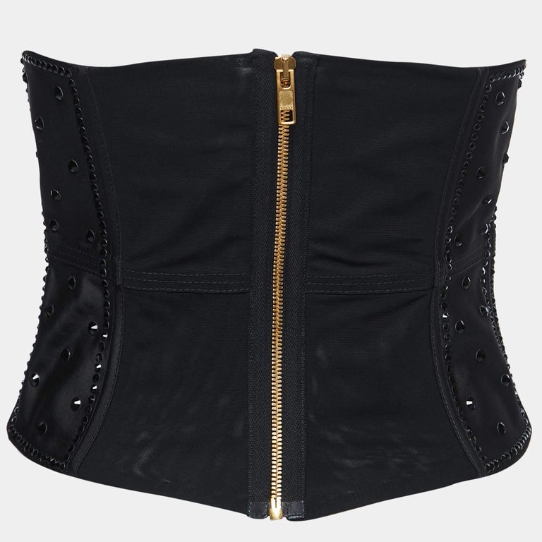 Gucci Black Silk Crystal Embellished Corset Top S For Sale At 1stdibs