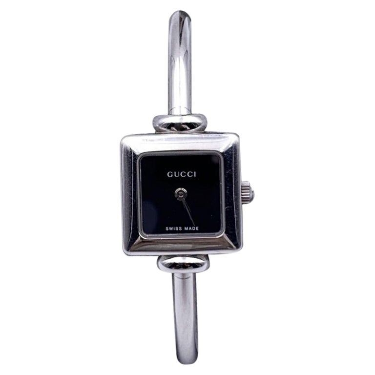 Gucci Black Square Dial Stainless Steel 1900 L Bangle Wrist Watch For ...
