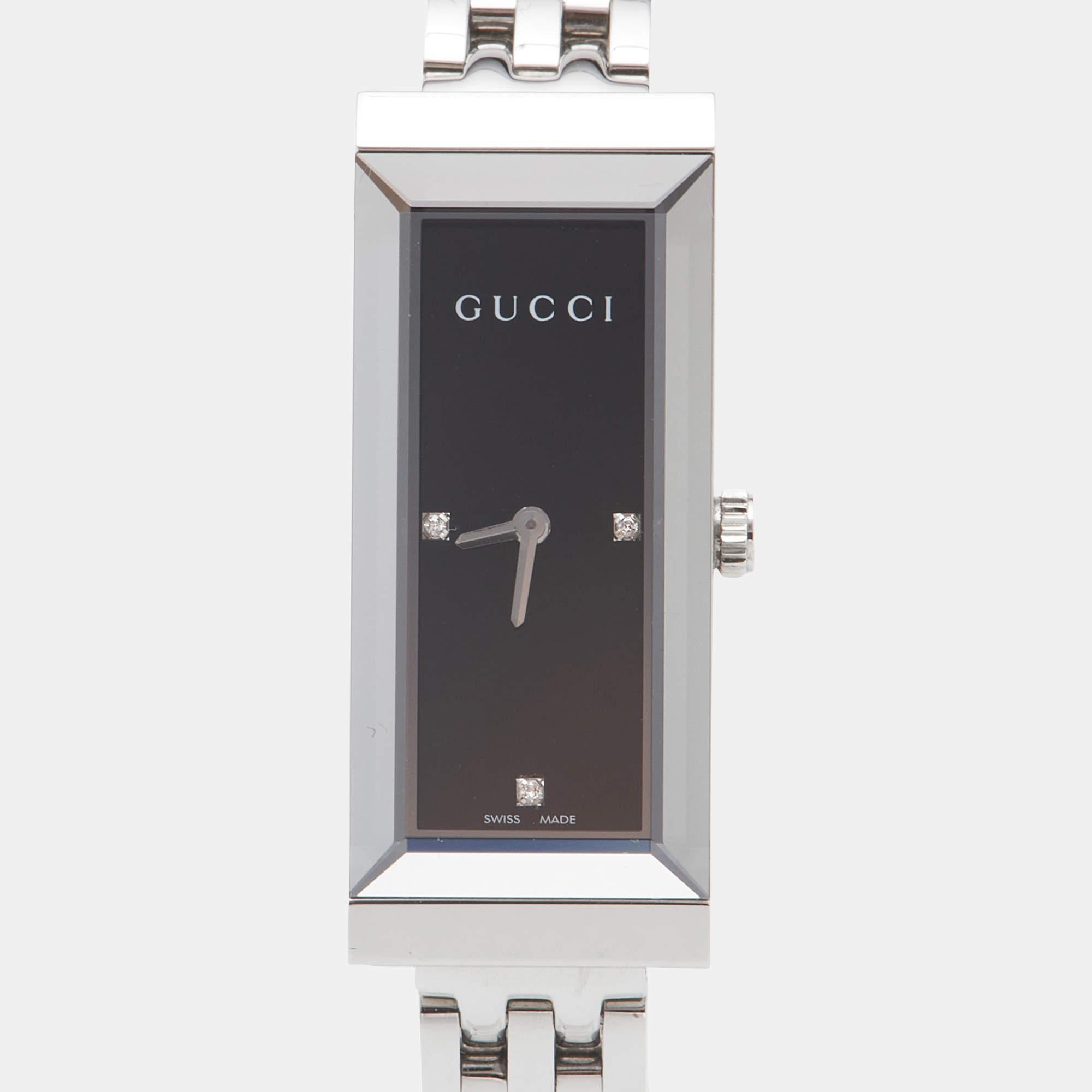 Gucci Black Stainless Steel G-Frame YA127504 Women's Wristwatch 14 mm ...