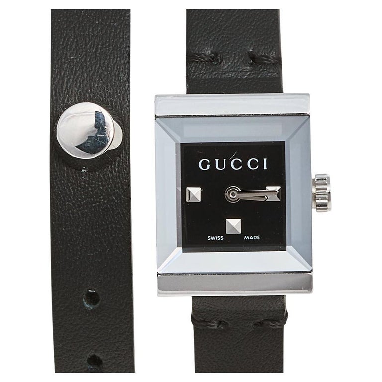 Gucci Black Stainless Steel Leather G-Frame 128.5 Women's Wristwatch 14 ...