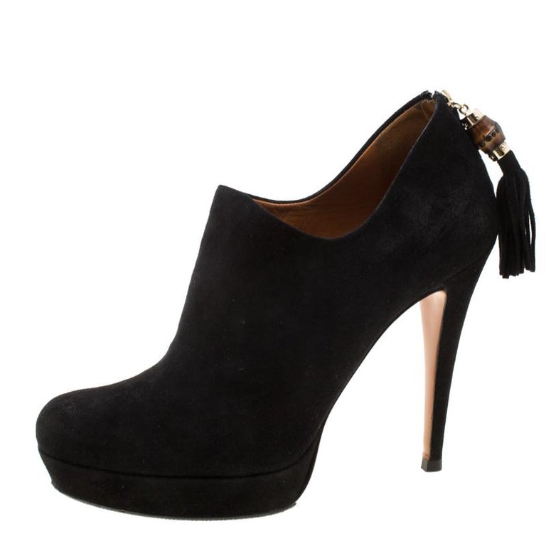 Gucci Black Suede Bamboo Tassel Platform Booties Size 39 at 1stDibs ...