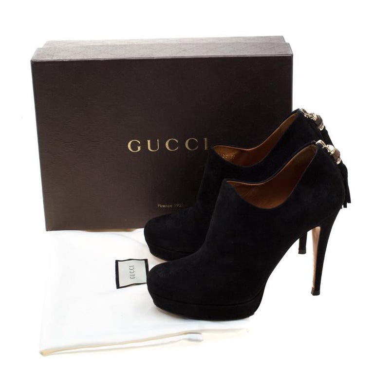 Gucci Black Suede Bamboo Tassel Platform Booties Size 39 at 1stDibs ...