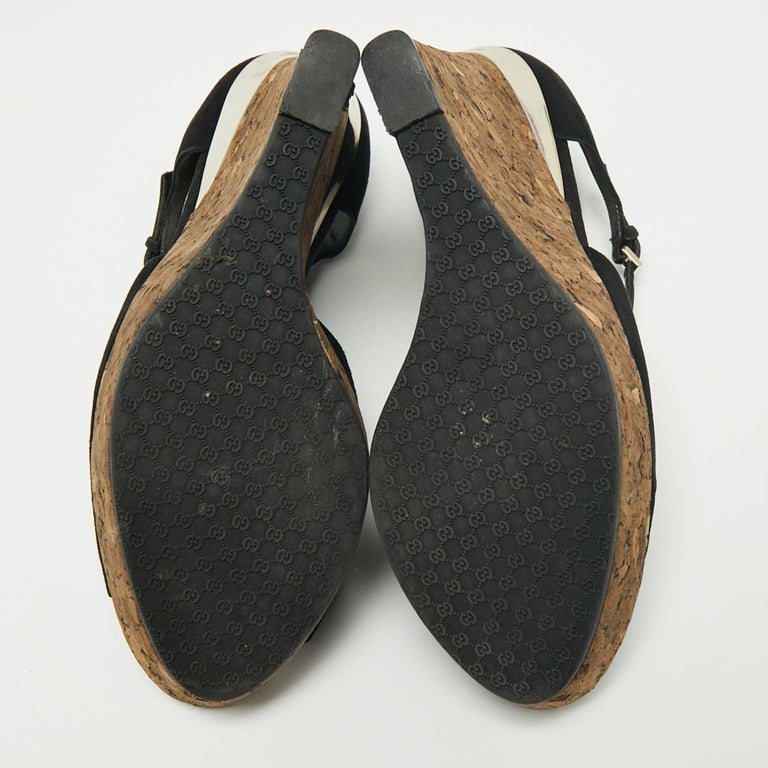 Gucci Black Suede Cork Wedge Platform Sandals Size 38 For Sale at 1stDibs