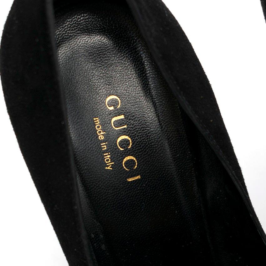 Gucci Black Suede Embellished Heeled Loafers US 7.5 at 1stDibs | black ...