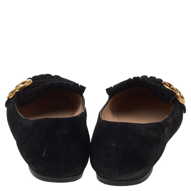 Gucci Black Suede GG Marmont Fringe Detail Ballet Flats Size 41 at 1stDibs