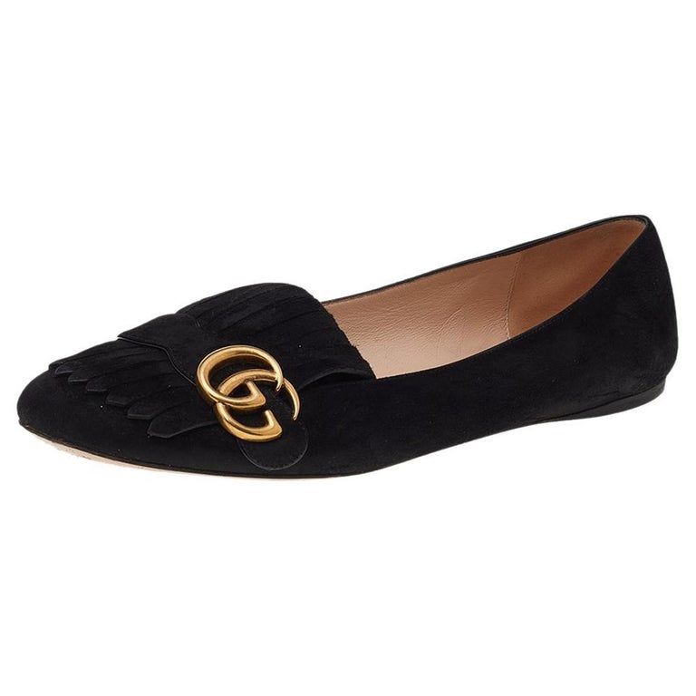 Gucci Black Suede GG Marmont Fringe Detail Ballet Flats Size 41 at 1stDibs