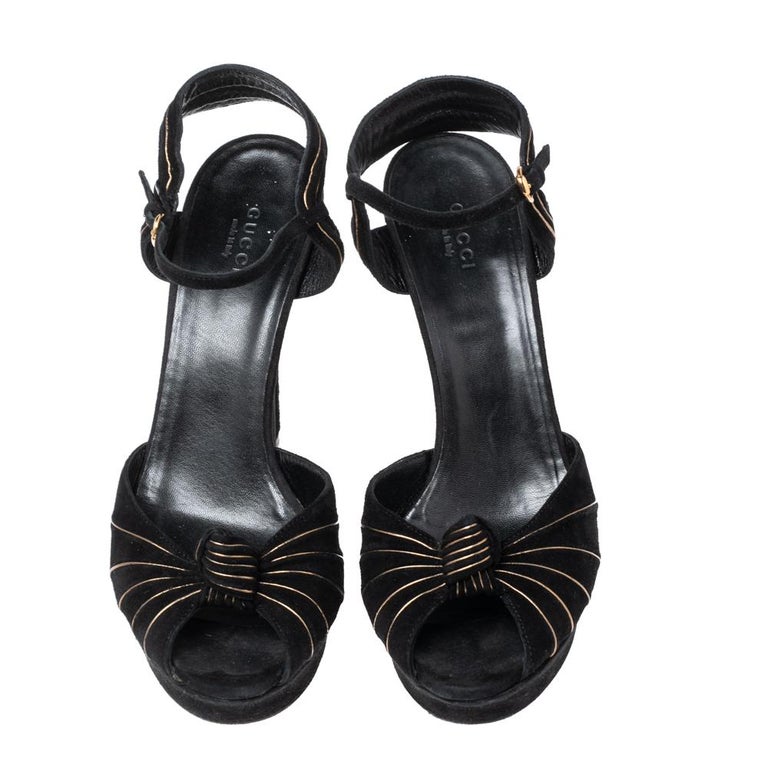 Gucci Black Suede Kelly Knot Platform Sandals Size 41 For Sale at 1stDibs