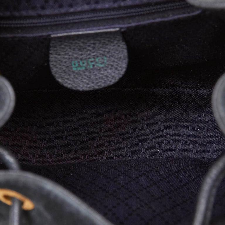Gucci Black Suede Leather Bamboo Drawstring Backpack Italy For Sale at ...