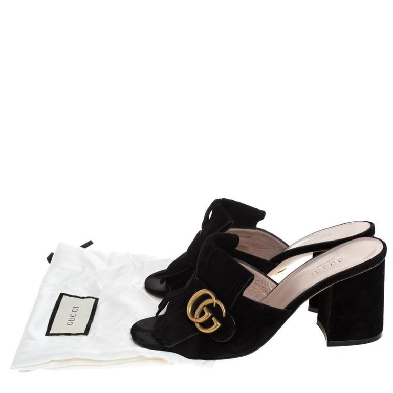 Gucci Black Suede Leather GG Marmont Fringe Mules Size 37.5 at 1stDibs ...