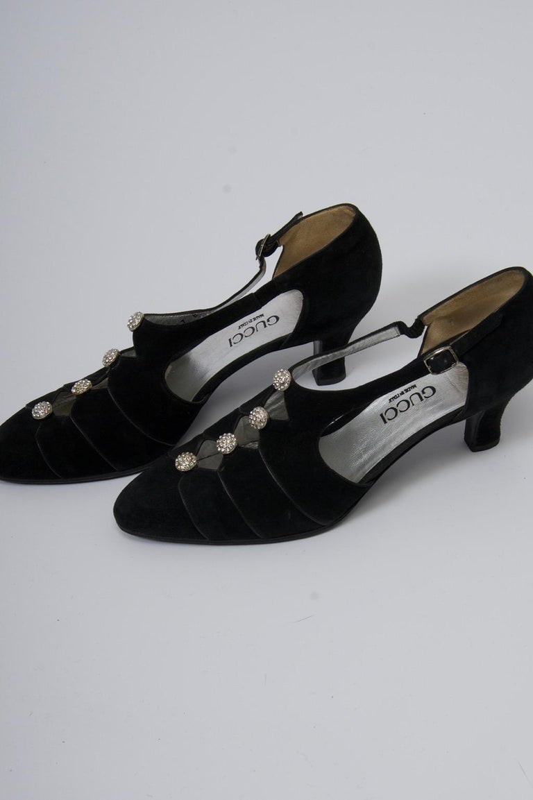 Gucci Black Suede Shoes with Rhinestone Accents at 1stDibs