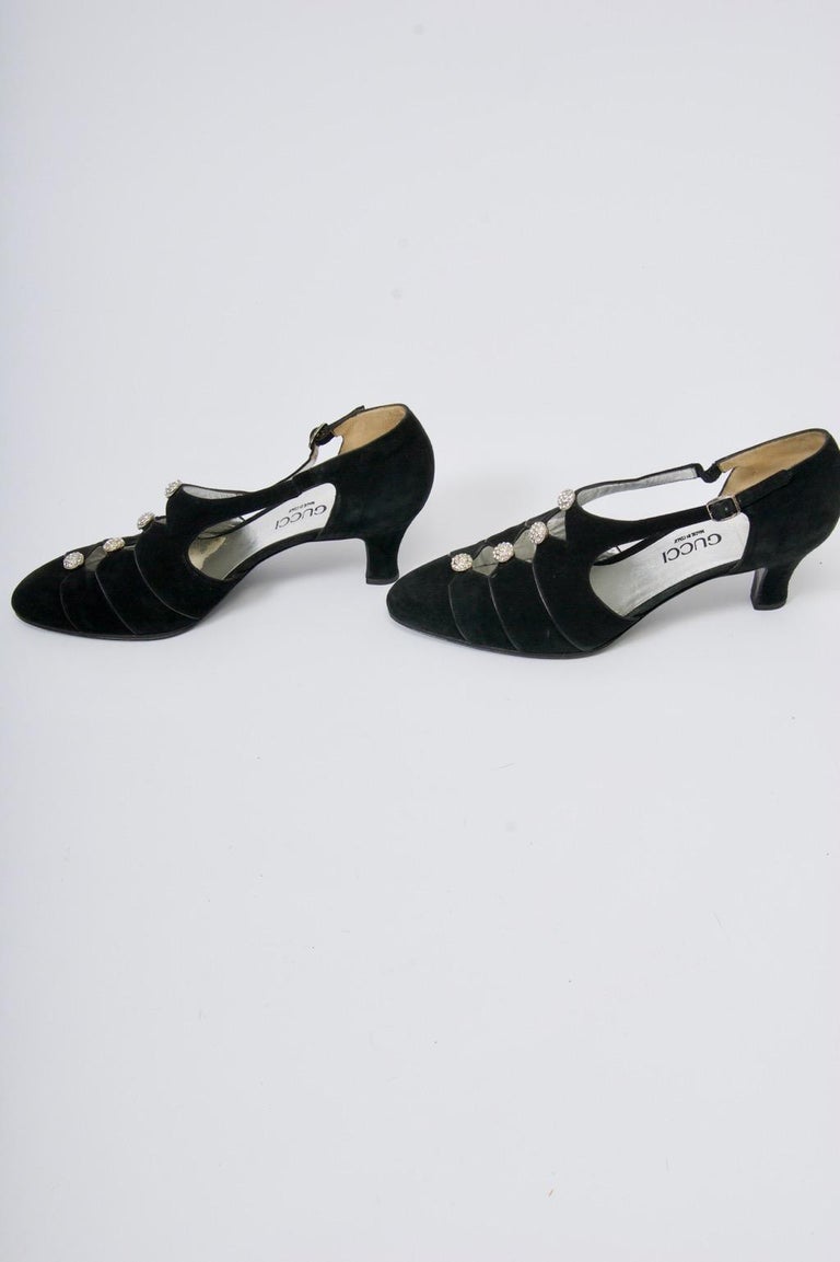 Gucci Black Suede Shoes with Rhinestone Accents at 1stDibs