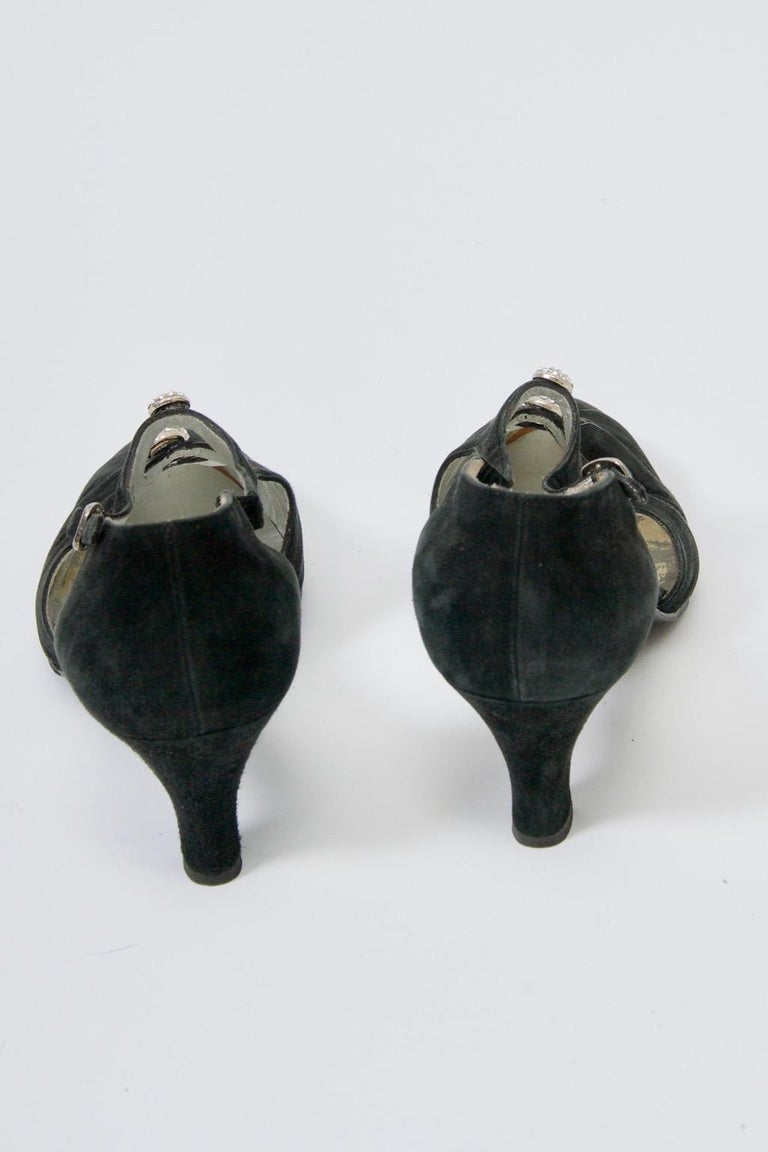 Gucci Black Suede Shoes with Rhinestone Accents at 1stDibs