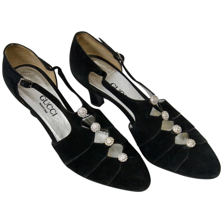 Gucci Black Suede Shoes with Rhinestone Accents at 1stDibs