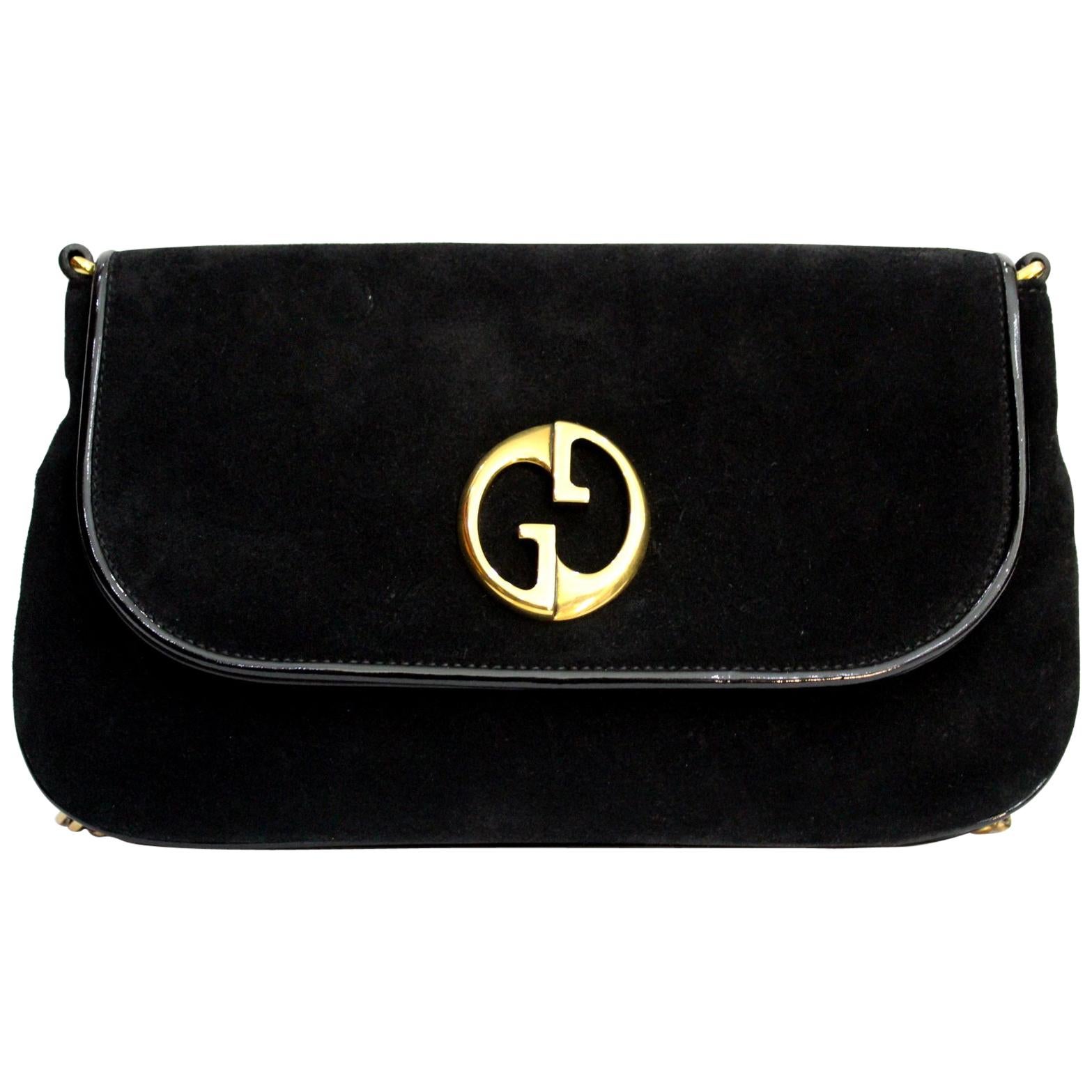 Gucci Black Suede Shoulder Bag at 1stDibs | gucci black suede bag