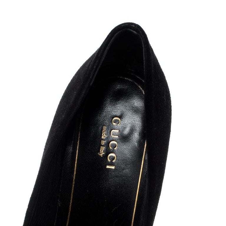 Gucci Black Suede Studded Block Heel Pumps Size 36.5 at 1stDibs