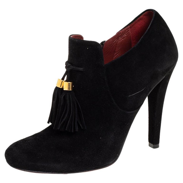 Gucci Black Suede Tassel Booties Size 38 at 1stDibs
