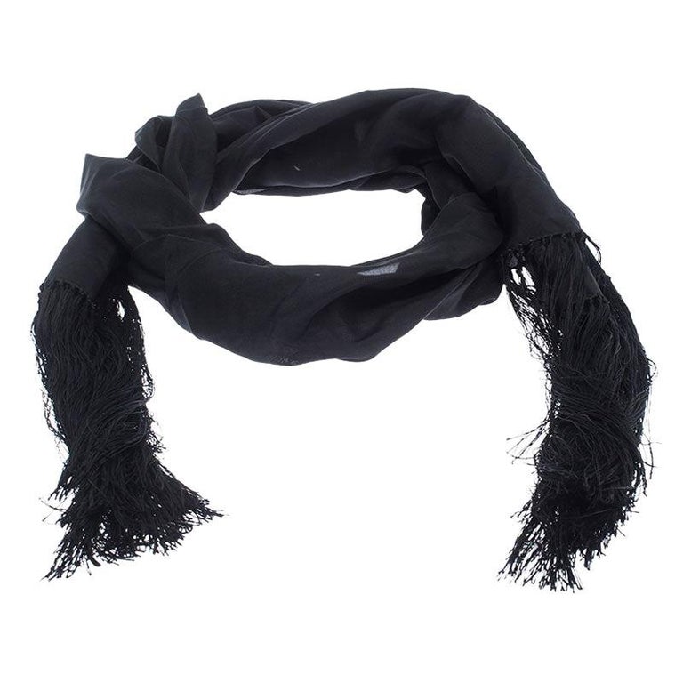 Gucci Black Tassled Edge Silk Scarf at 1stDibs