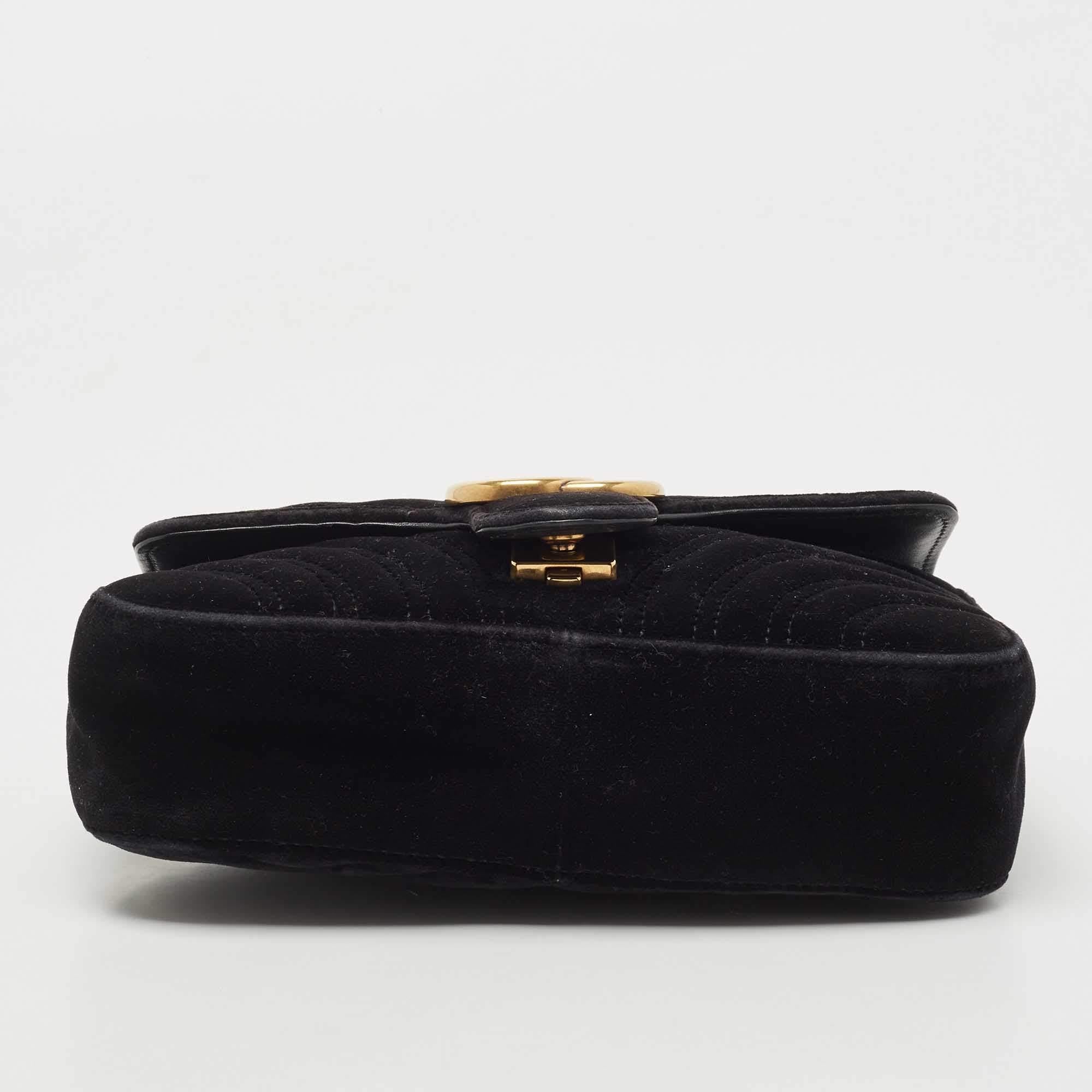 Gucci Black Velvet Matelassé Velvet Mini GG Marmont Shoulder Bag For ...