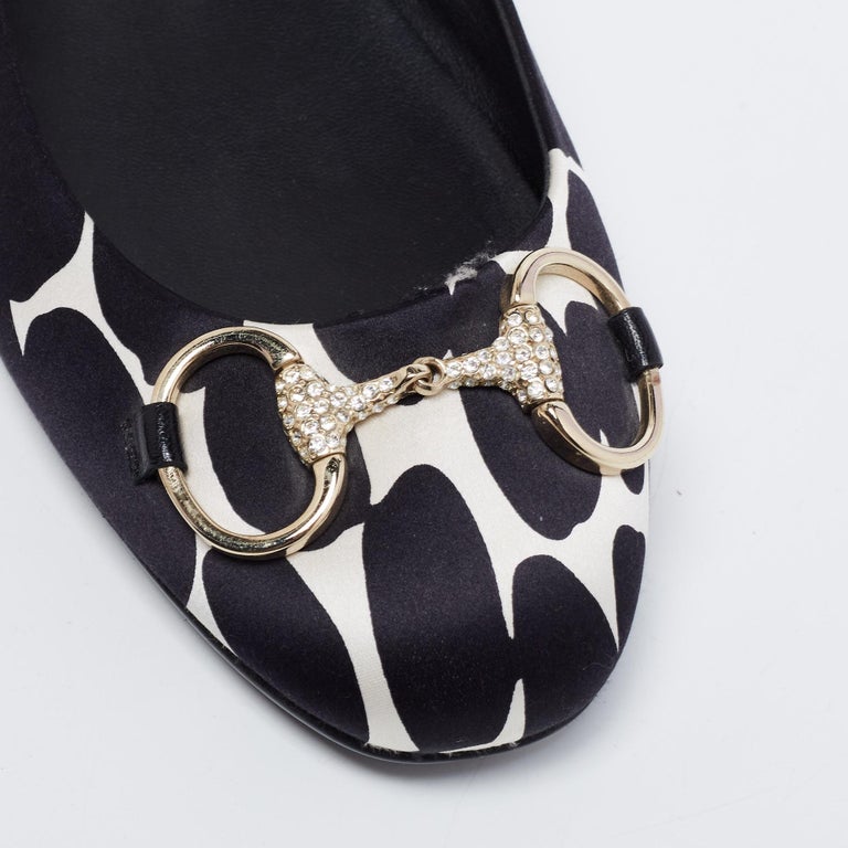 Gucci Black/White Polka Dot Satin Crystal Horsebit Ballet Flats Size 40 ...