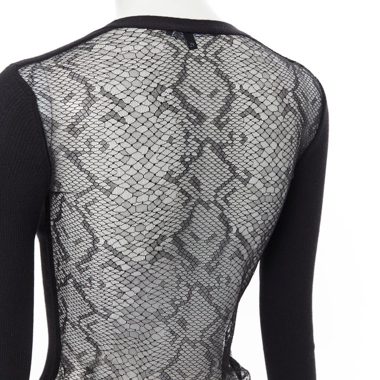 GUCCI black wool knit GG charm python lace back long sleeve cardigan ...