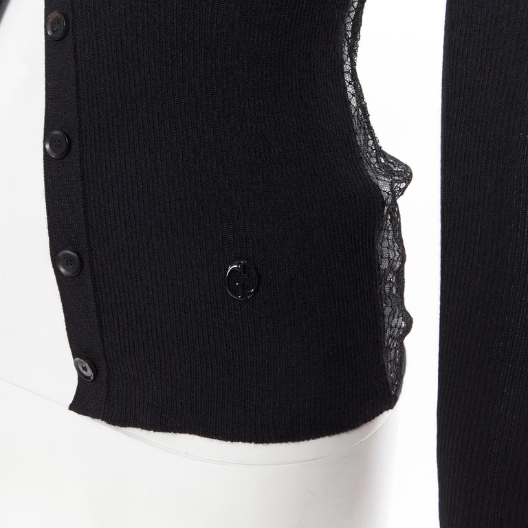 GUCCI black wool knit GG charm python lace back long sleeve cardigan ...