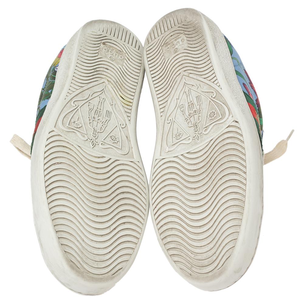 Gucci Blue Canvas Flower Print And Leather Ace Sneakers Size 36 For ...
