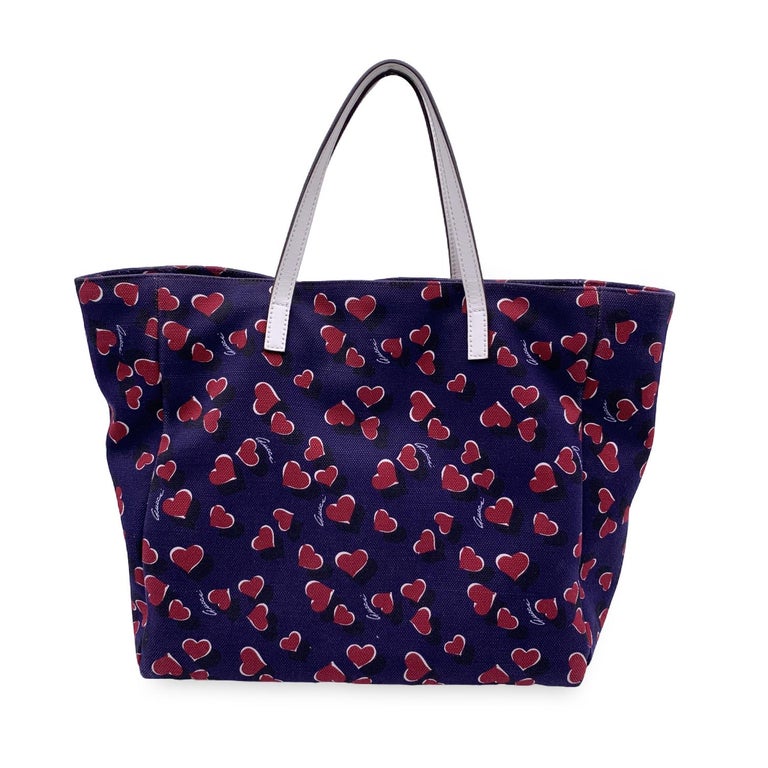 Gucci Blue Canvas Heartbeat Print Tote Shopping Bag Handbag For Sale at ...