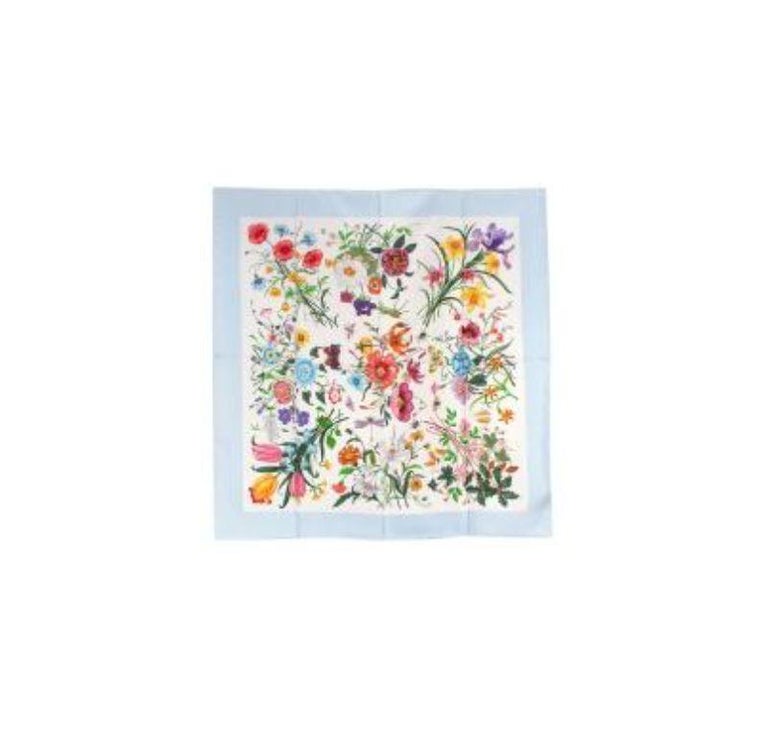 Gucci Blue Floral Print Silk Scarf For Sale at 1stDibs