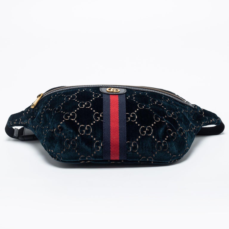 Gucci Blue GG Velvet Web Belt Bag at 1stDibs