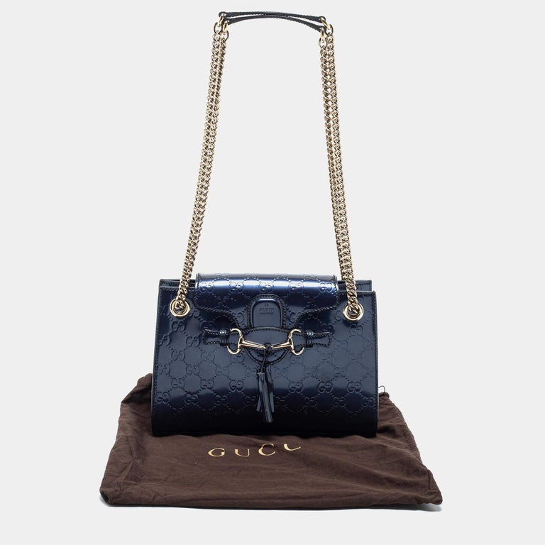 Gucci Blue Guccissima Patent Leather Small Emily Chain Shoulder Bag For ...