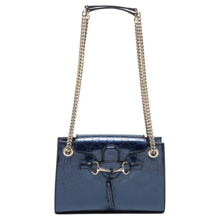 Gucci Blue Guccissima Patent Leather Small Emily Chain Shoulder Bag For ...