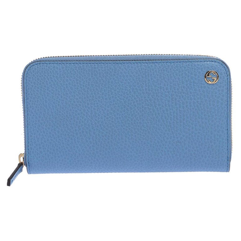 Gucci Blue Leather Interlocking G Zip Around Wallet at 1stDibs