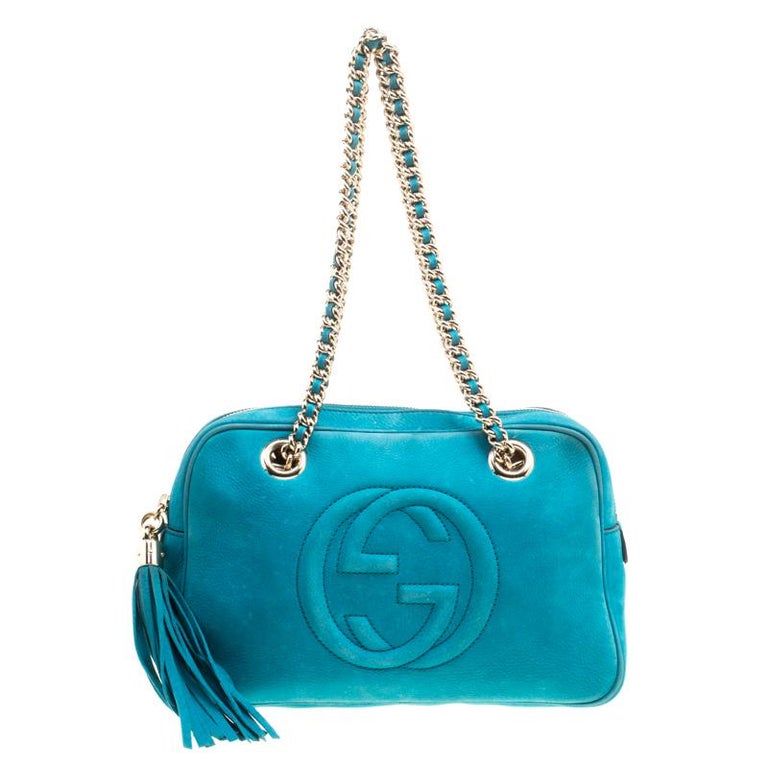 Gucci Blue Leather Medium Soho Chain Shoulder Bag For Sale at 1stDibs