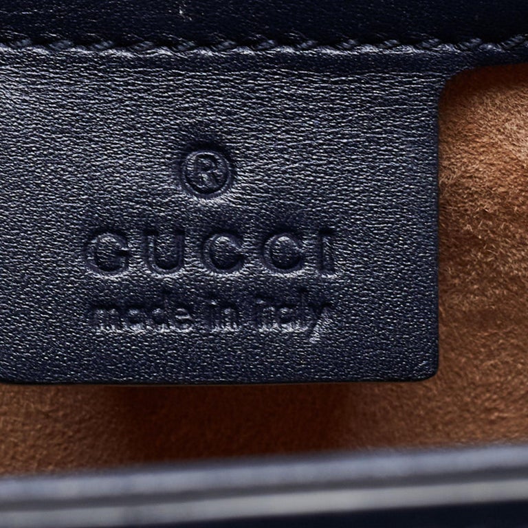 Gucci Blue Leather Medium Sylvie Top Handle Bag For Sale at 1stDibs