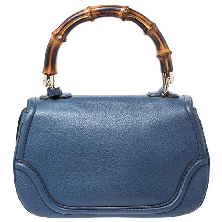 Gucci Blue Leather Medium Tassel New Bamboo Top Handle Bag For Sale at ...