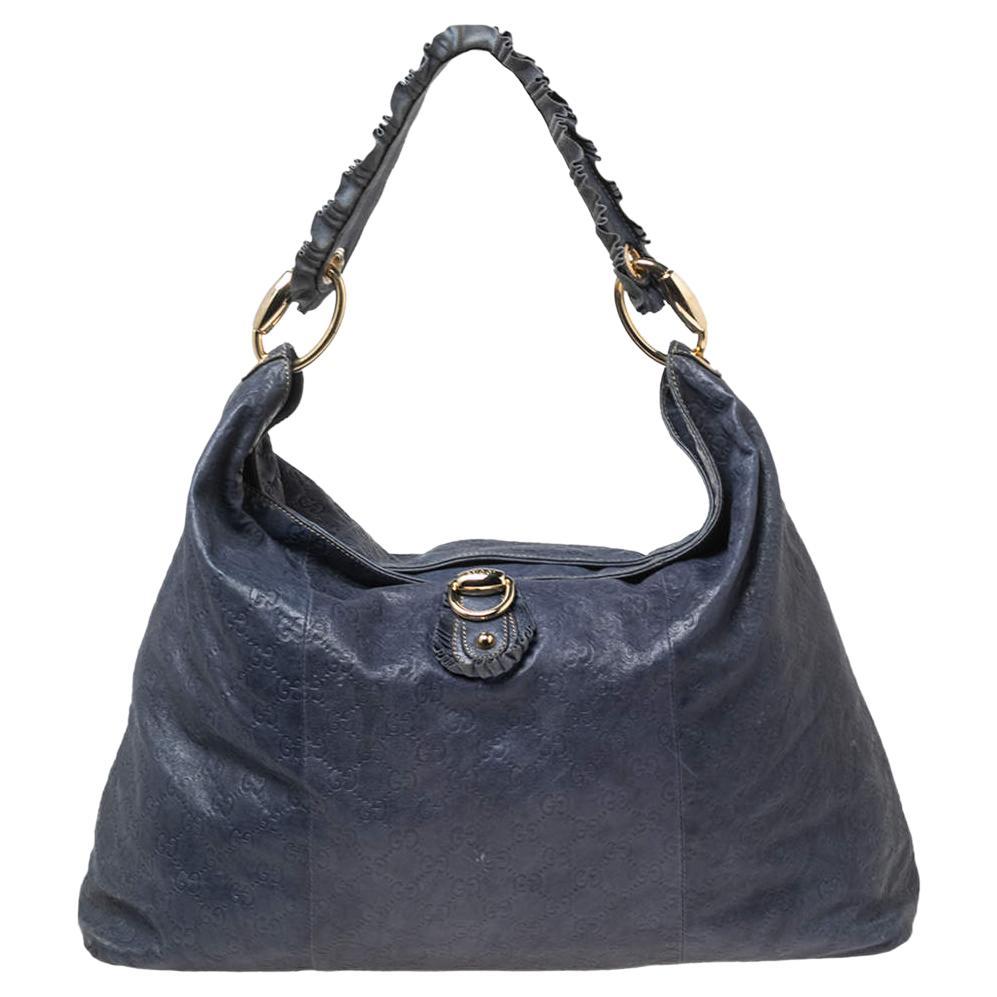 Gucci Blue Leather Sabrina Large Hobo Bag For Sale at 1stDibs