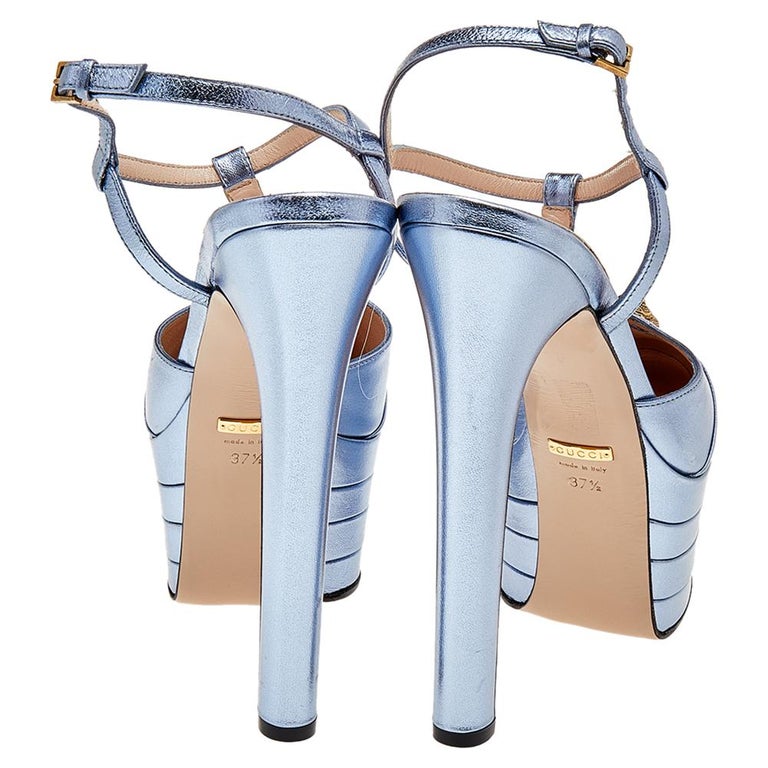Gucci Blue Leather Spike-Embellished Platform Sandals Size 37.5 at 1stDibs