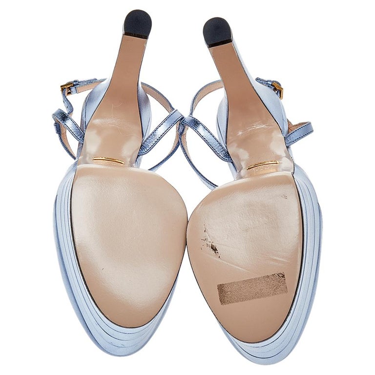 Gucci Blue Leather Spike-Embellished Platform Sandals Size 37.5 For ...