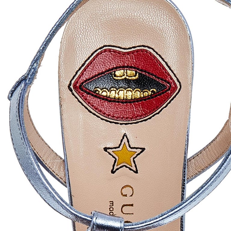 Gucci Blue Leather Spike-Embellished Platform Sandals Size 37.5 at 1stDibs