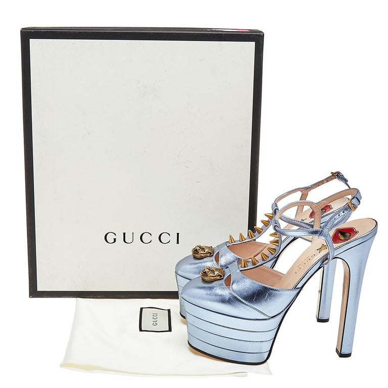 Gucci Blue Leather Spike-Embellished Platform Sandals Size 37.5 at 1stDibs