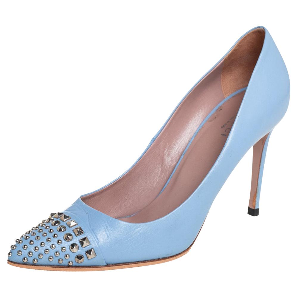 Gucci Blue Leather Spike-Embellished Platform Sandals Size 37.5 For ...