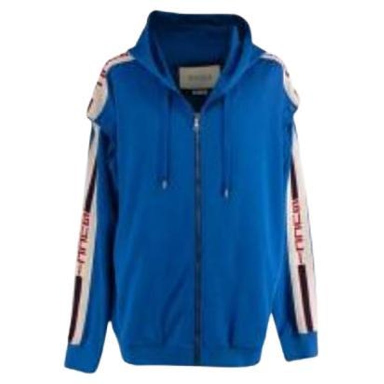Gucci Blue Logo Side Stripe Track Jacket with Poppers For Sale at 1stDibs