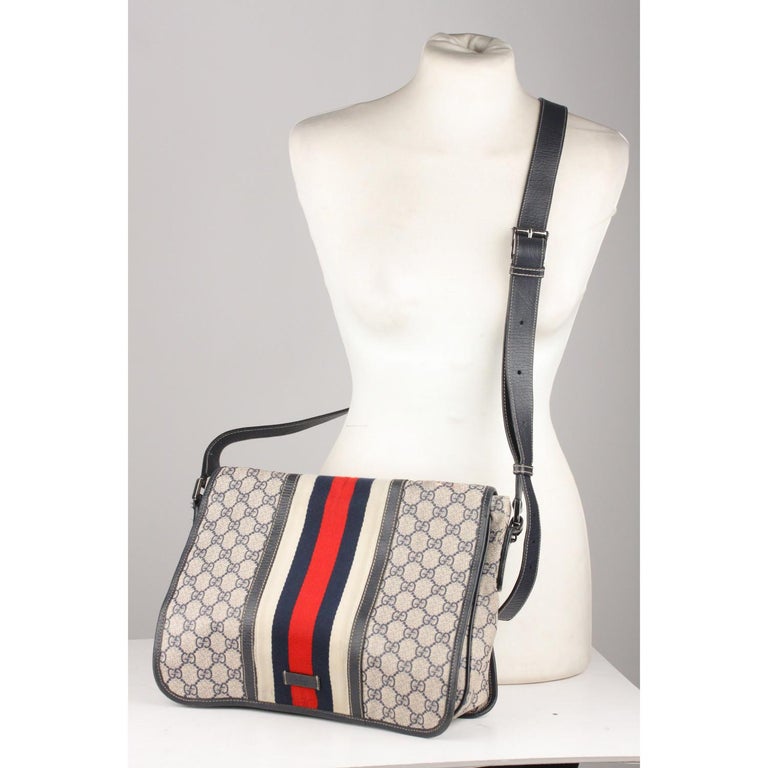 Gucci Blue Monogram Canvas Messenger Bag Crossbody with Stripes For ...