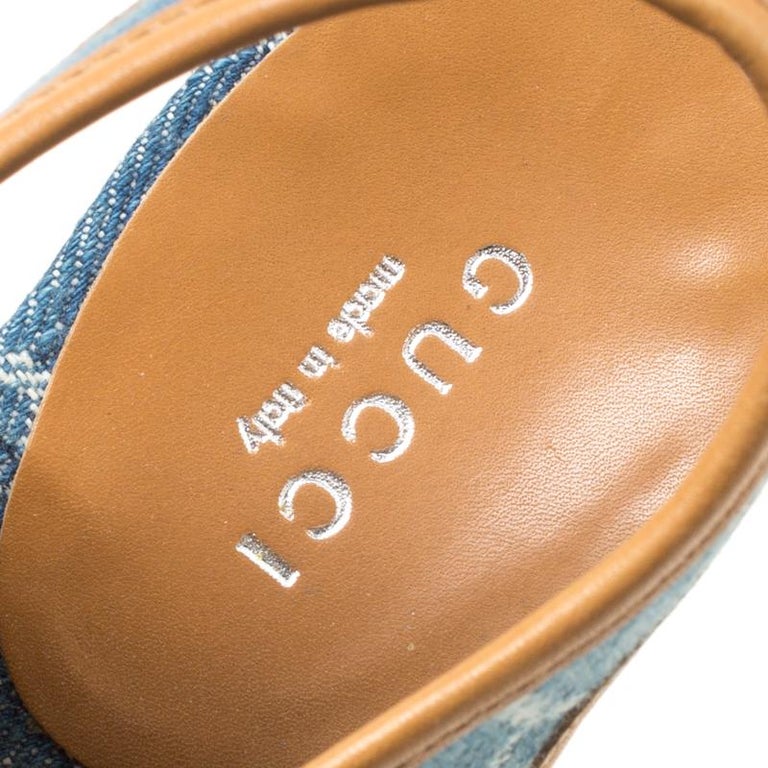 Gucci Blue Monogram Denim Cork Platform Sandals Size 38.5 For Sale at ...