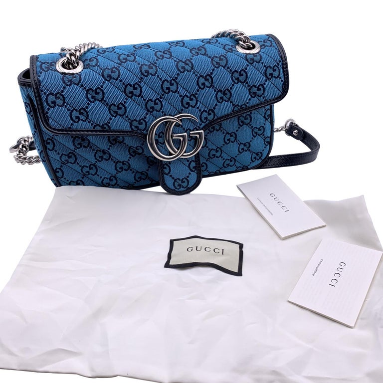 Gucci Blue Monogram Matelassé Canvas Diagonal Marmont Shoulder Bag For ...
