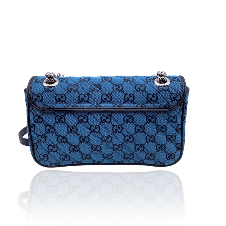 Gucci Blue Monogram Matelassé Canvas Diagonal Marmont Shoulder Bag For ...