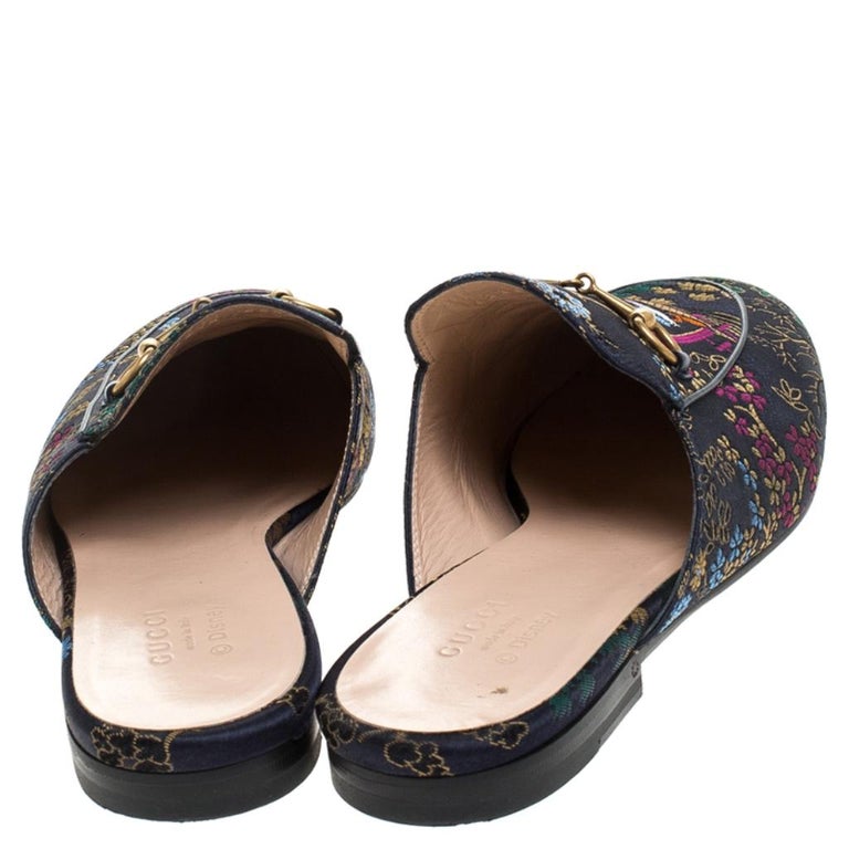 Gucci Blue Multicolor Floral Fabric Princetown Mules Size 40.5 For Sale ...
