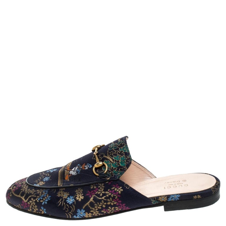 Gucci Blue Multicolor Floral Fabric Princetown Mules Size 40.5 For Sale ...